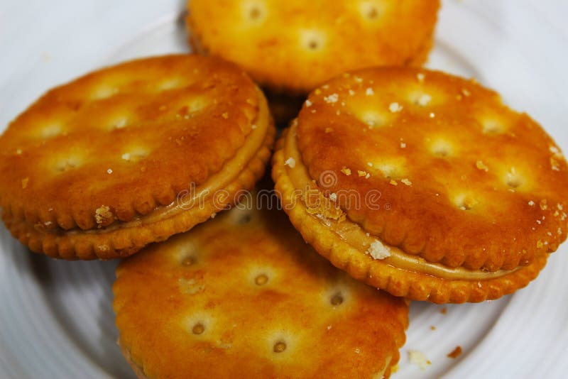 Round Crackers Stuffed with Peanut Butter Stock Photo - Image of ...