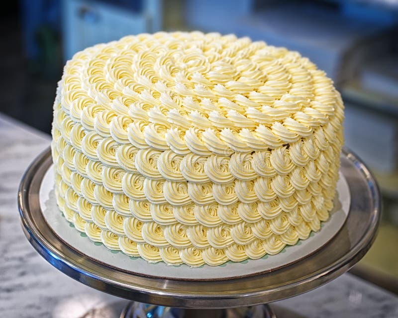 Round Creamy Cake on the Bakery Storefront Stock Image - Image of cafe ...