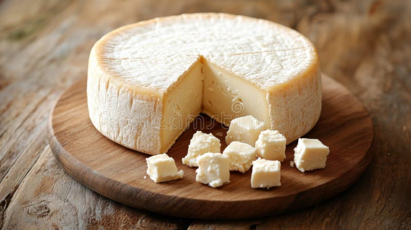 Round Creamy Cheese Cut in Half on Wooden Board Stock Illustration ...