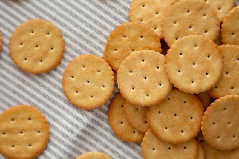 Round Crispy Crackers with Sea Salt, Top View Stock Image - Image of ...