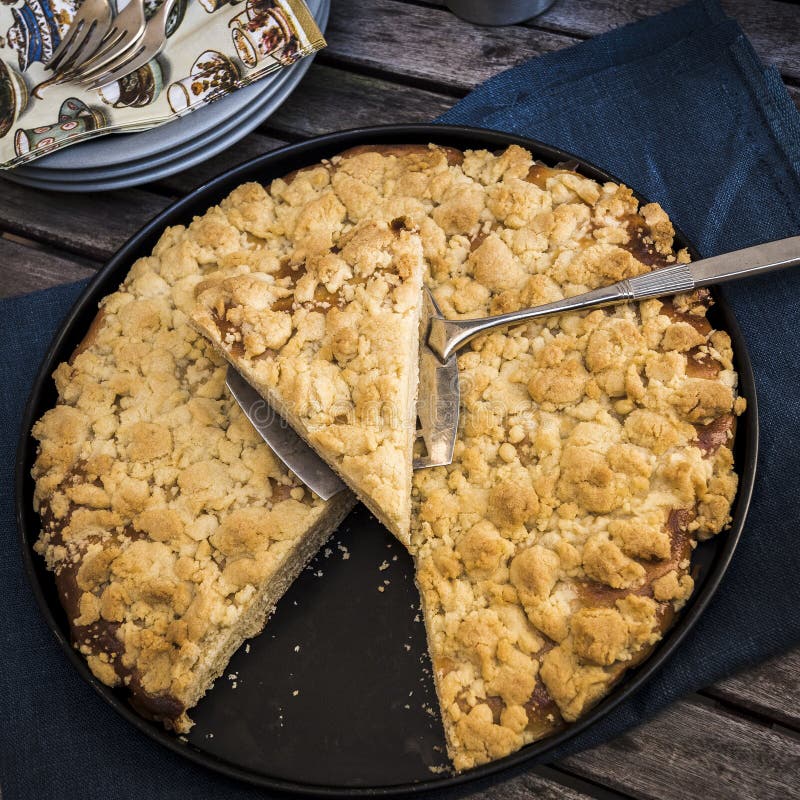 Round Crumble Pie on Wooden Table Stock Image - Image of european ...