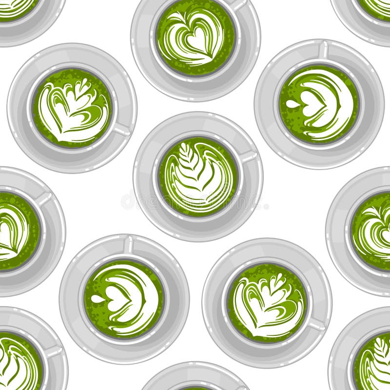 Round Cups of Matcha Coffee or Tea with Milk Botanical Art Stock Vector ...