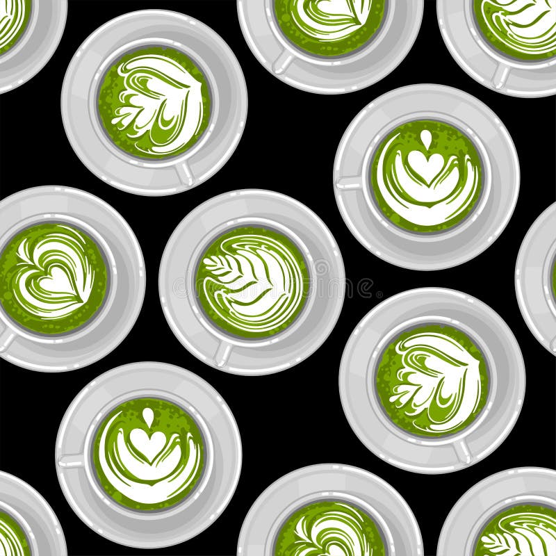 Round Cups of Matcha Coffee or Tea with Milk Botanical Art Stock Vector ...