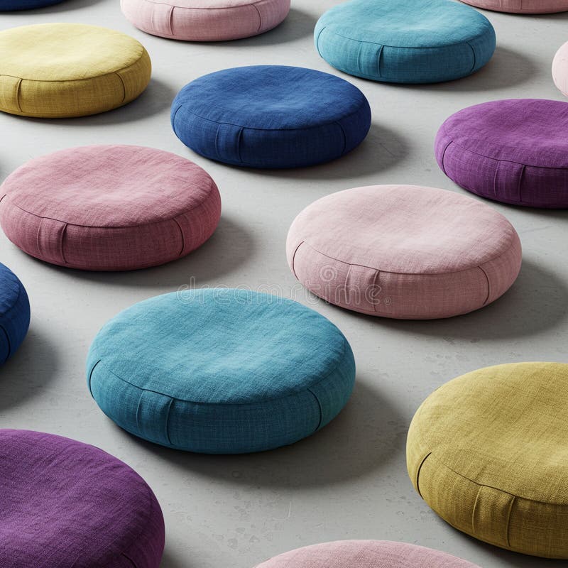 Round Cushions Arranged in a Grid Pattern on a Light Gray Surface. the ...
