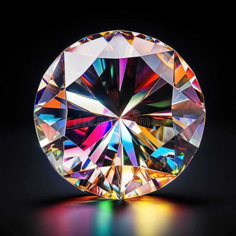 Round Cut Multicolor Diamond Crystal, Shiny, Faceted, Stock ...