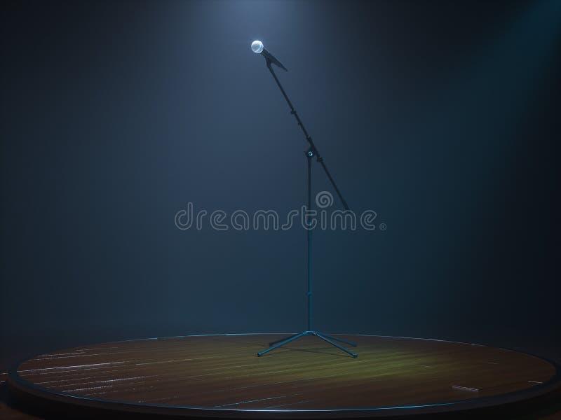 Round Dark Empty Stage and Microphone. 3d Render Stock Illustration ...