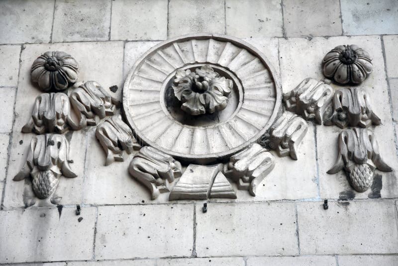 Round Decorative Element in Flower Shape. Red Bricks Wall Stock Image ...