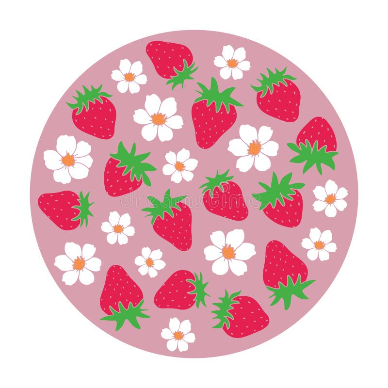 Round Design with Strawberries and Flowers. Stock Vector - Illustration ...