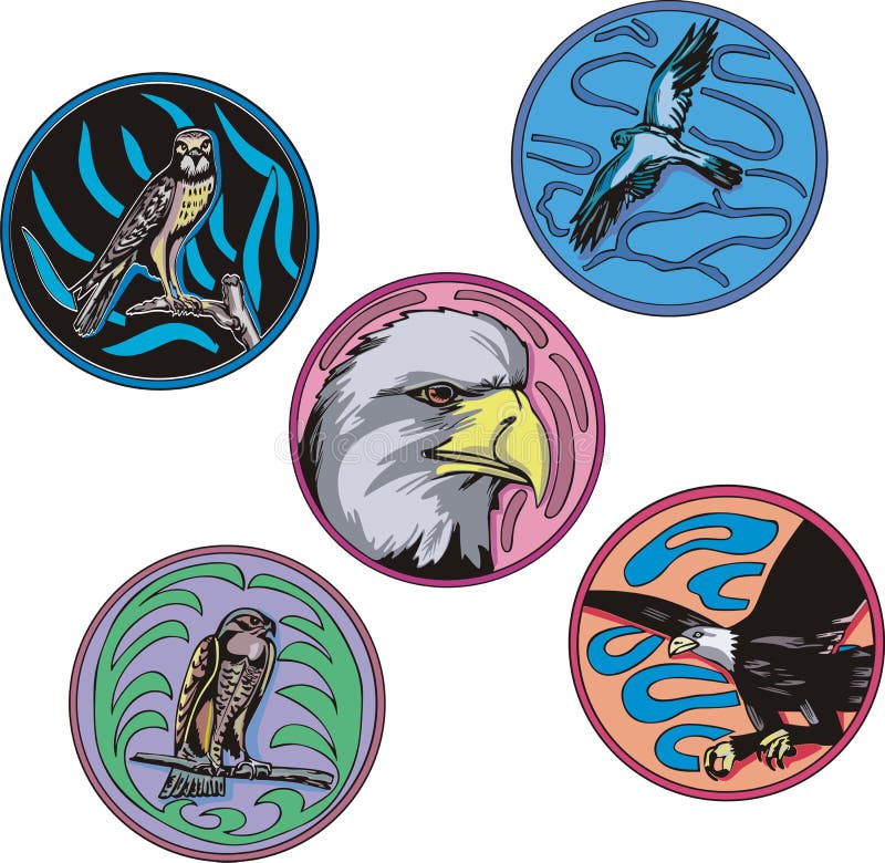 Round Designs with Eagles and Falcons Stock Vector - Illustration of ...