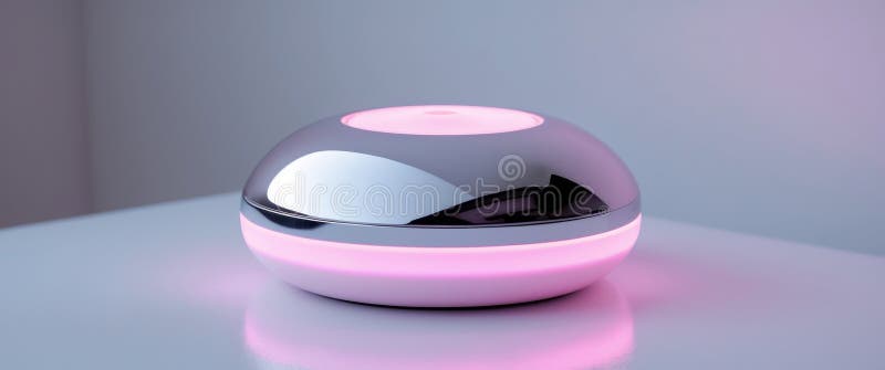 A Round Device Illuminated with Pink and Blue Glowing Lights. Stock ...