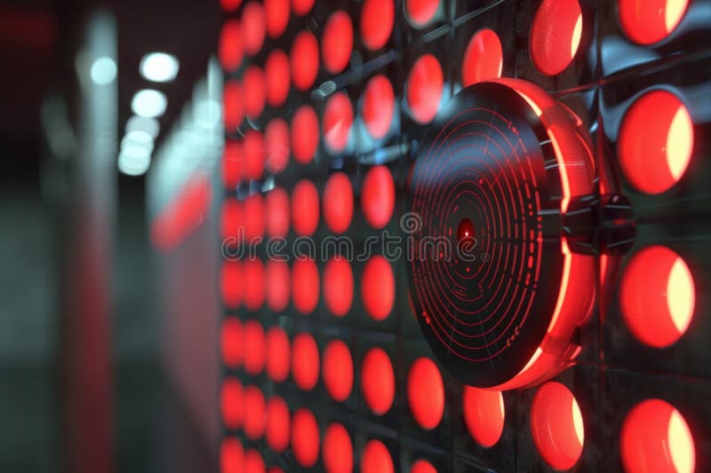 Round Device Scanning Red Buttons on a Control Panel Stock Photo ...
