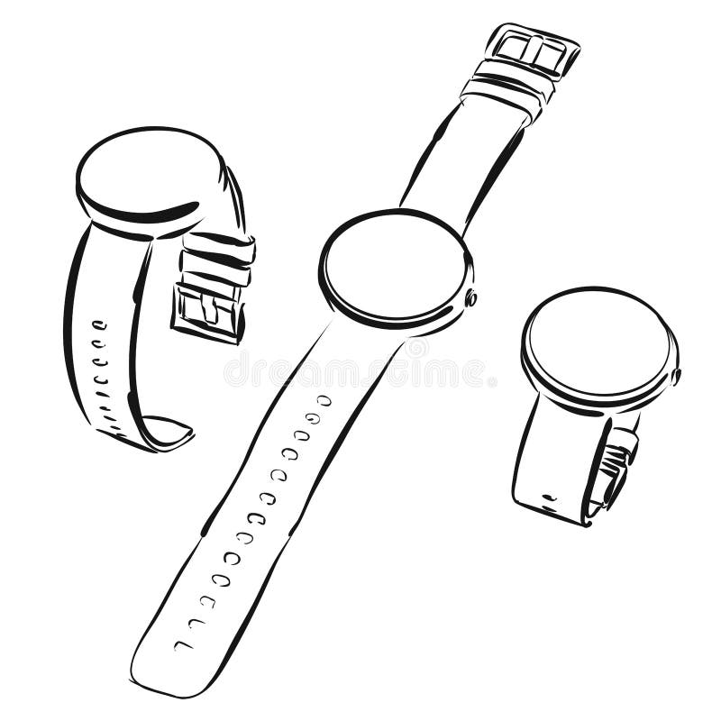 Round Digital Watch in Three Variations, Vector Sketch Stock Vector ...