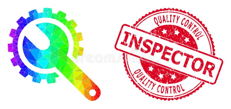 Round Distress Quality Control Inspector Seal with Vector Lowpoly ...