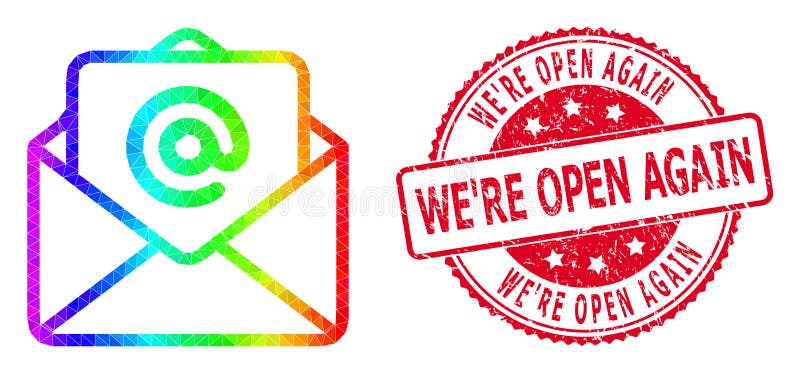 Round Distress we Re Open Again Seal with Vector Triangle Filled Open E ...