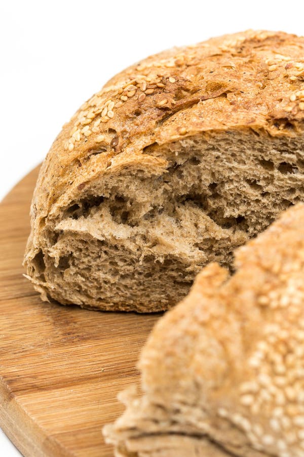 Round Domestic Bread Sliced on the Wooden Board Stock Photo - Image of ...