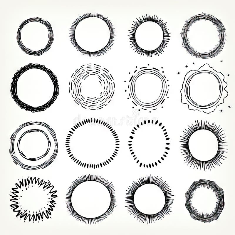 Round Doodle Borders, Hand Drawn Scribble Circle Frames Collection, Set of Pencil Art, Element ...