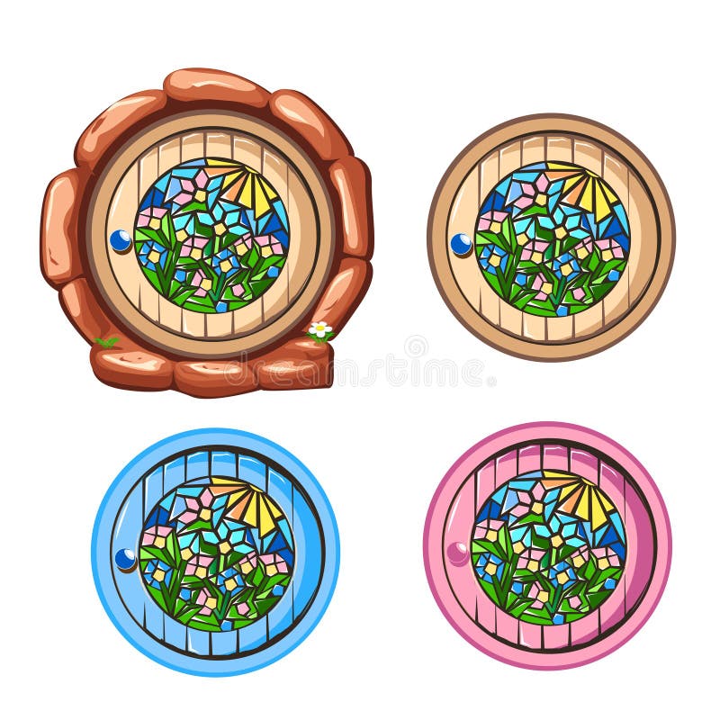 Round Antique Wooden Door with Stained Glass Stock Vector ...