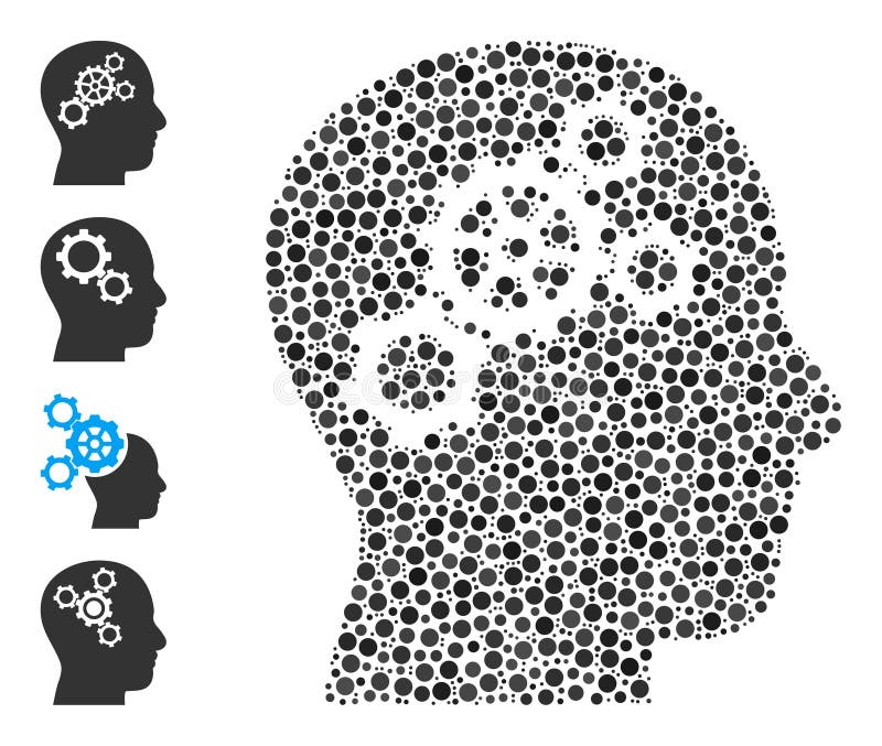 Dotted Brain Gears Mosaic of Round Dots and Bonus Icons Stock Vector ...