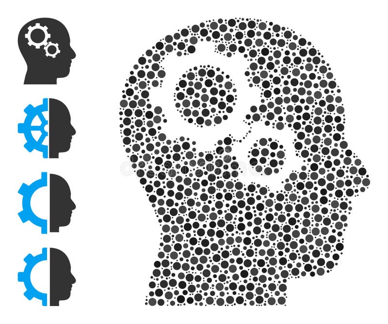 Dotted Brain Gears Mosaic of Round Dots and Other Icons Stock Vector ...