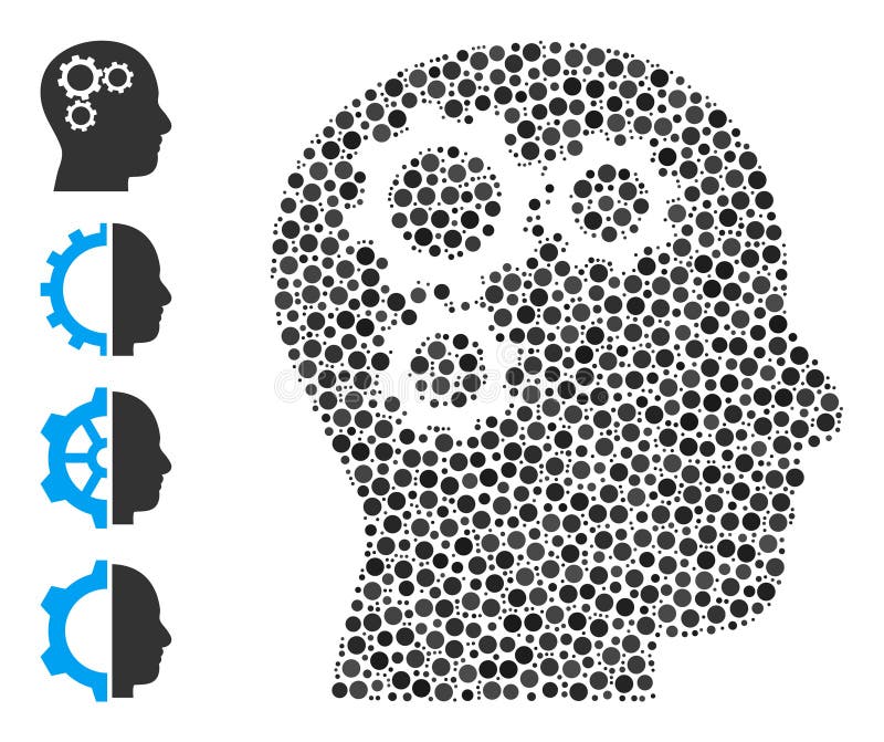 Dotted Brain Gears Mosaic of Circles with Bonus Icons Stock Vector ...