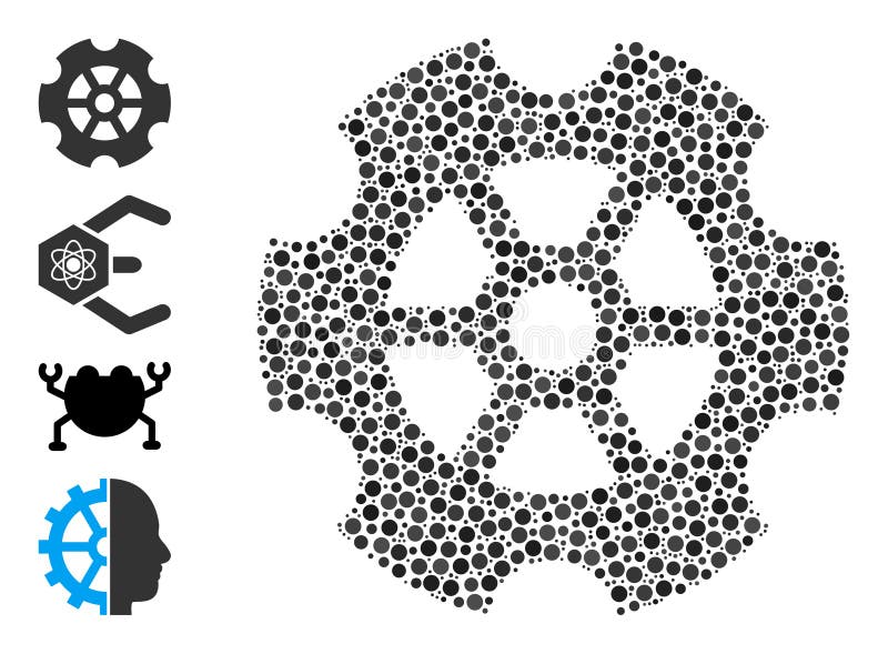Dotted Gear Composition of Rounded Dots with Bonus Icons Stock Vector ...