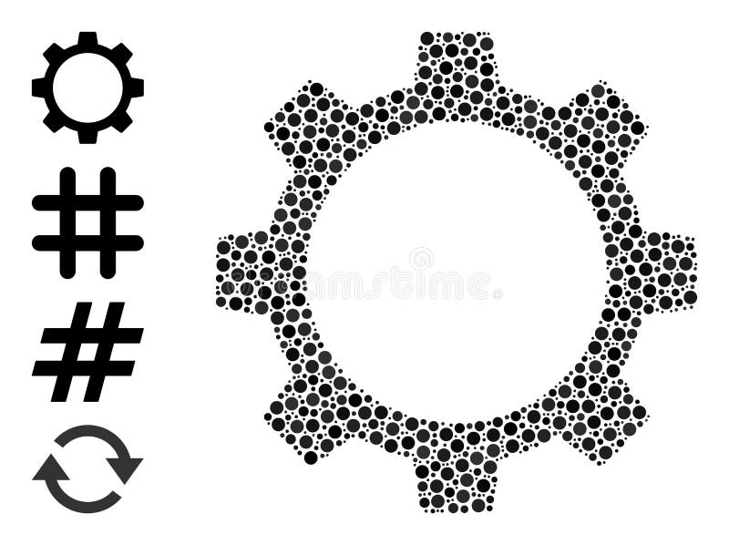 Dotted Gear Wheel Mosaic of Rounded Dots and Bonus Icons Stock Vector ...