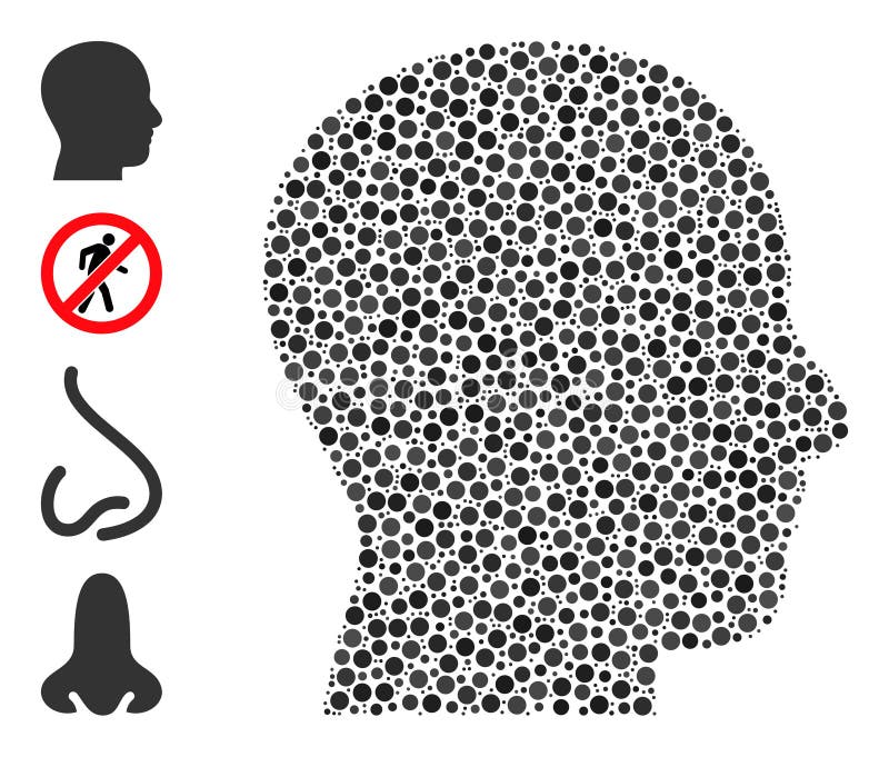 Dotted Head Profile Collage of Round Dots with Similar Icons Stock ...
