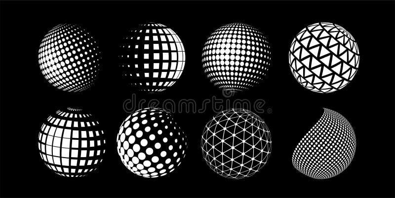 Round Dotted Shape Set. Spheres with Geometric Figures in Halfton Style ...