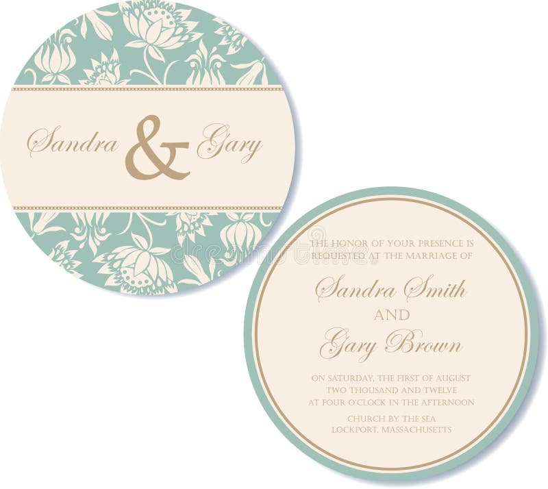 Round, Double-sided Vintage Wedding Invitation Stock Vector ...