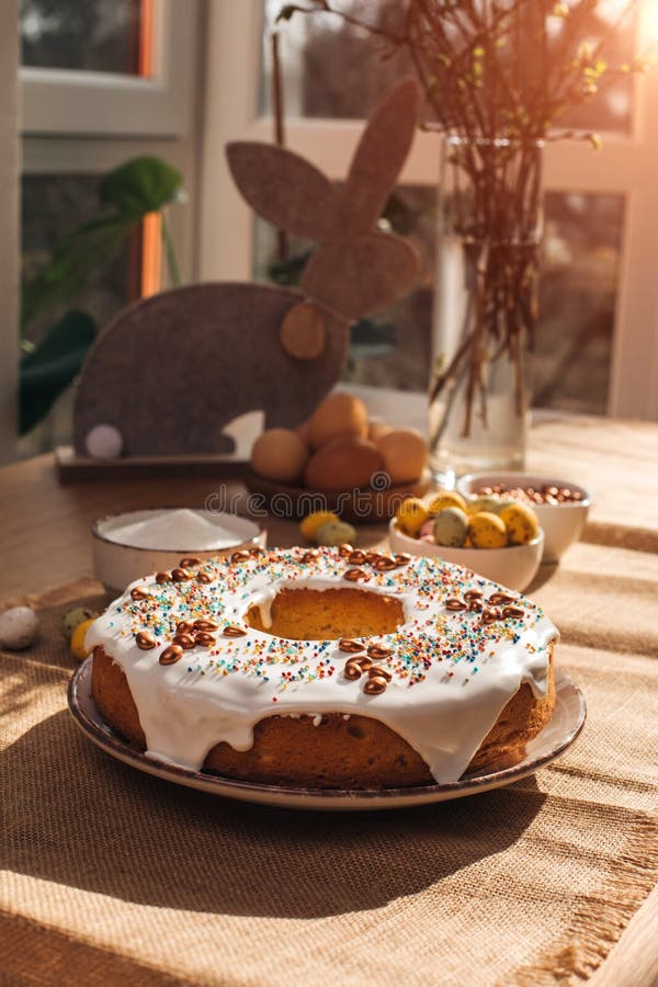 Round Easter Cupcake Decorative with White Protein Cream on a Wooden ...