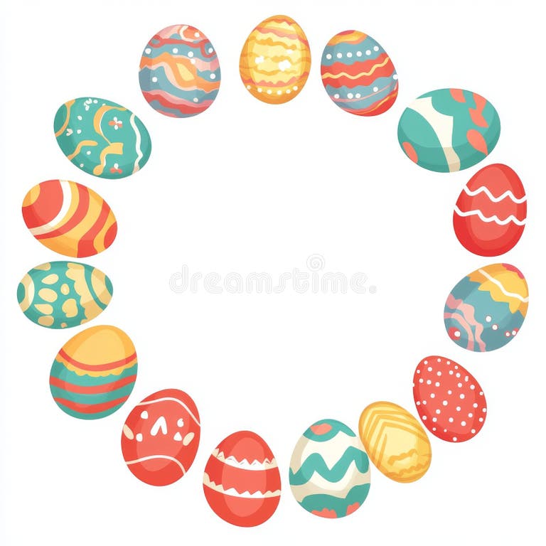 A Round Easter Egg Frame Design Featuring a Yellow and Blue Egg Hunt ...