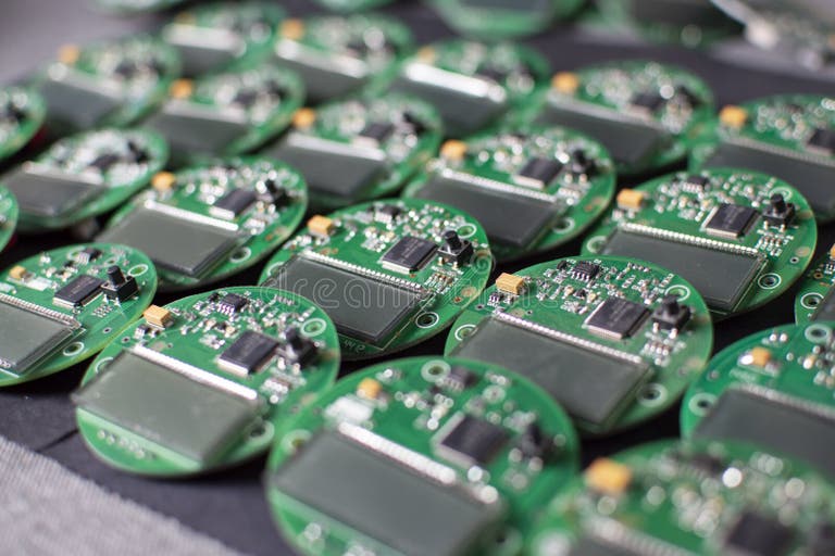 Round Electronic Boards with Display, Microchip and Processor, Many ...