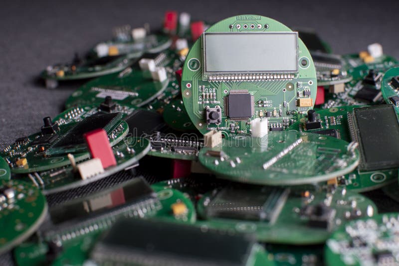 Round Electronic Boards with Display, Microchip and Processor, Many ...