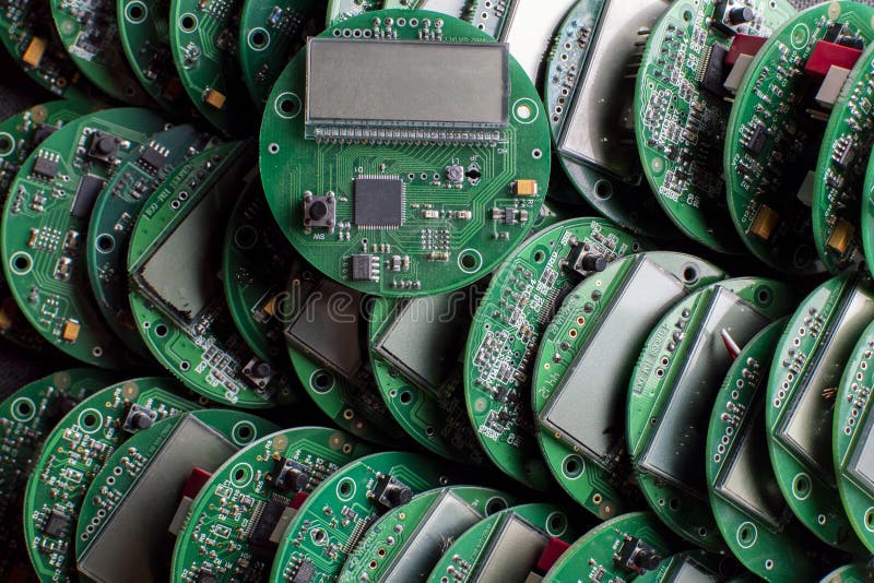 Round Electronic Boards with Display, Microchip and Processor, Many ...