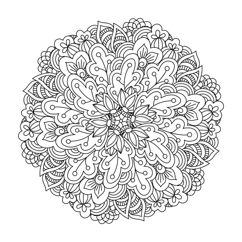 Round Element for Coloring Book. Black and White Floral Pattern Stock ...
