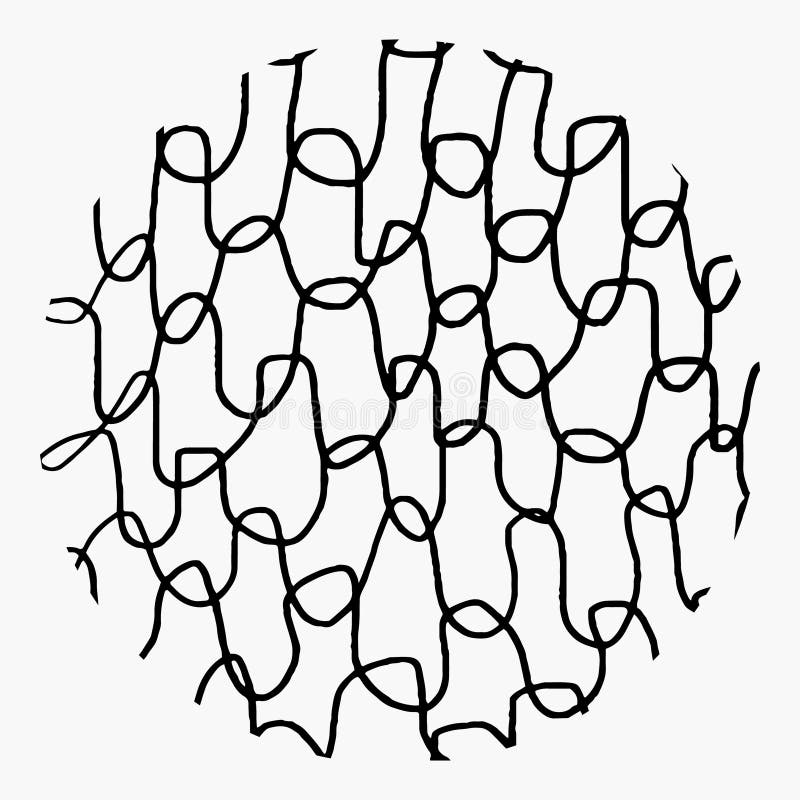 Round Element with Pencil Hatching, Doodle Pattern on White Background ...