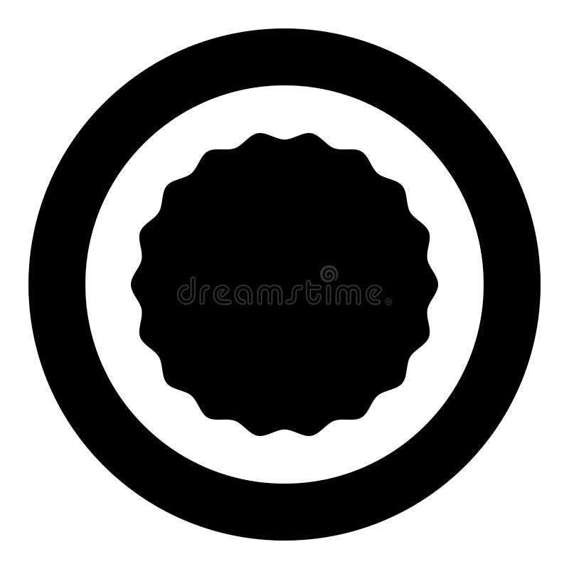 Round Element with Wavy Edges Circle Label Sticker Icon Black Color ...