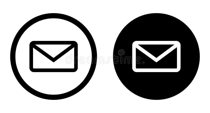 Round Email Icon. Vector Illustration Set in Black and White. Stock ...
