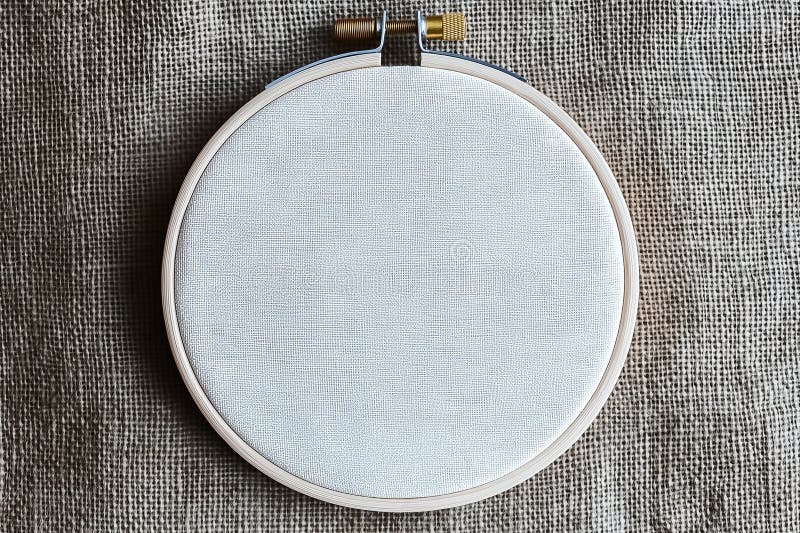 Round Embroidery Hoop on a Linen Background. View from Above Stock ...