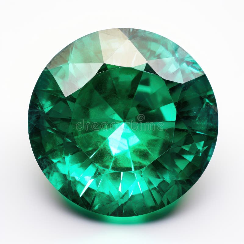 A Round Emerald Gemstone is Elegantly Sitting on a Smooth White Surface ...