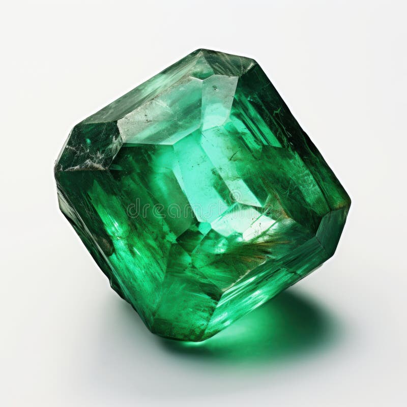 A Round Emerald Gemstone is Elegantly Sitting on a Smooth White Surface ...