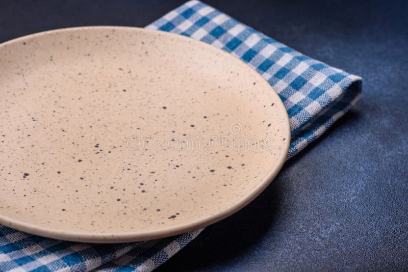 Round Empty Colored Ceramic Plate on Concrete Texture Background Stock ...