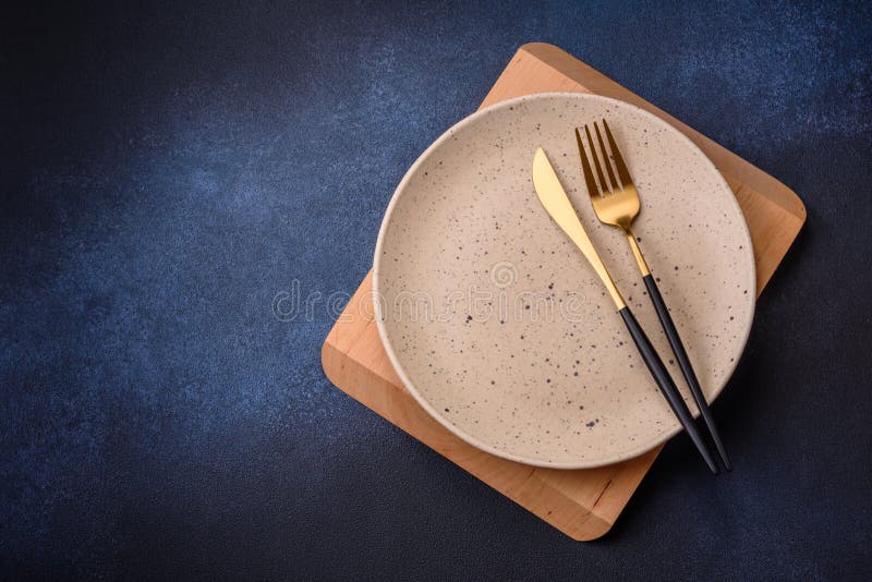 Round Empty Colored Ceramic Plate on Concrete Texture Background Stock ...