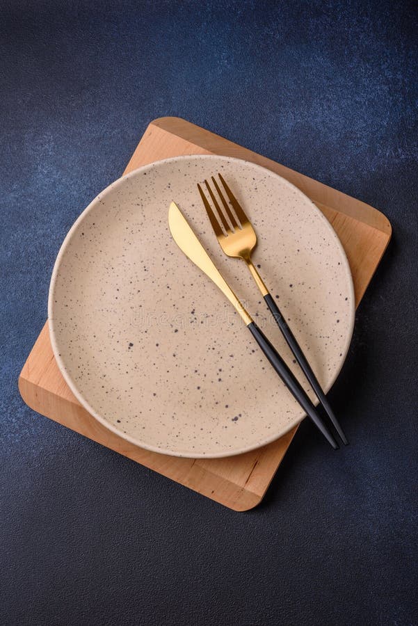 Round Empty Colored Ceramic Plate on Concrete Texture Background Stock ...