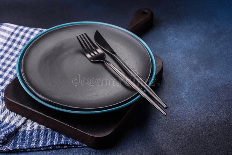 Round Empty Colored Ceramic Plate on Concrete Texture Background Stock ...