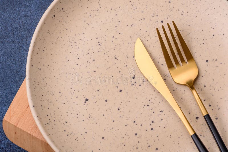 Round Empty Colored Ceramic Plate on Concrete Texture Background Stock ...