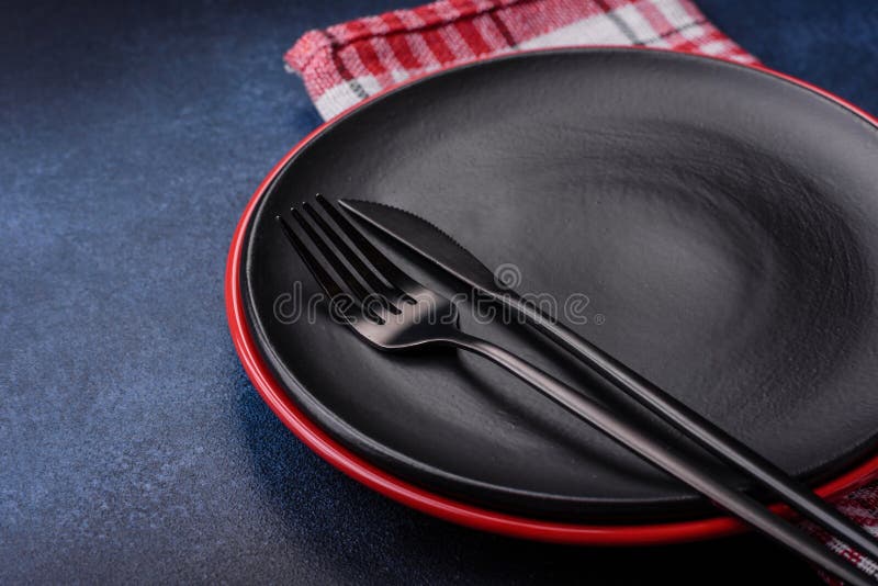 Round Empty Colored Ceramic Plate on Concrete Texture Background Stock ...