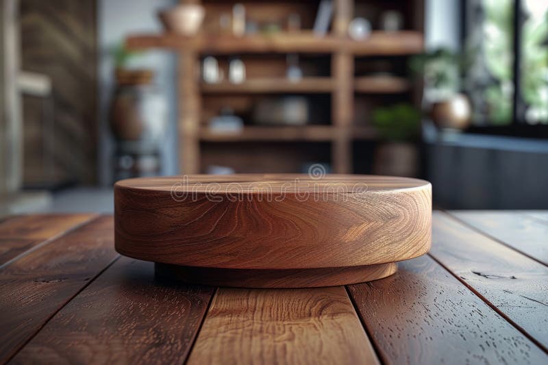 Round Empty Wooden Podium Presenting New Product on Table Stock Photo ...