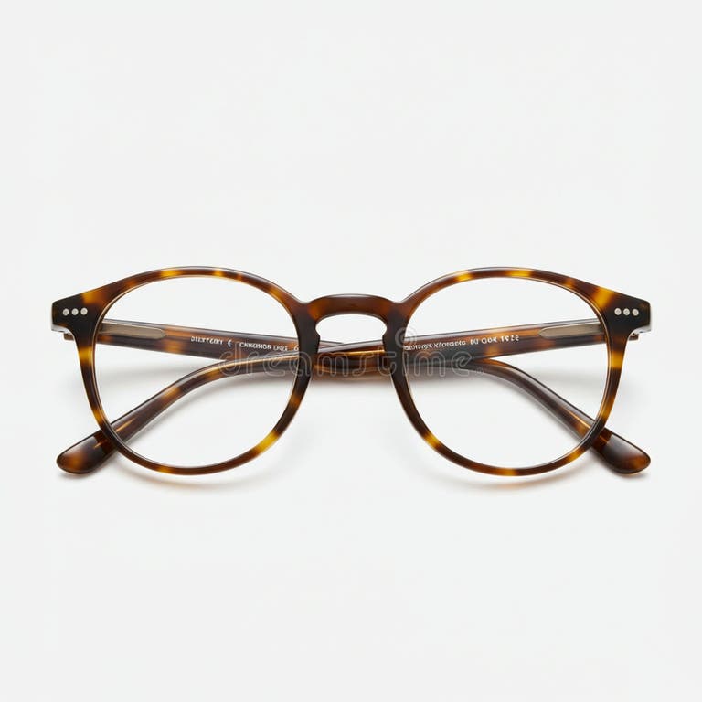Round Eyeglasses with a Tortoiseshell Pattern Frame, Featuring a ...