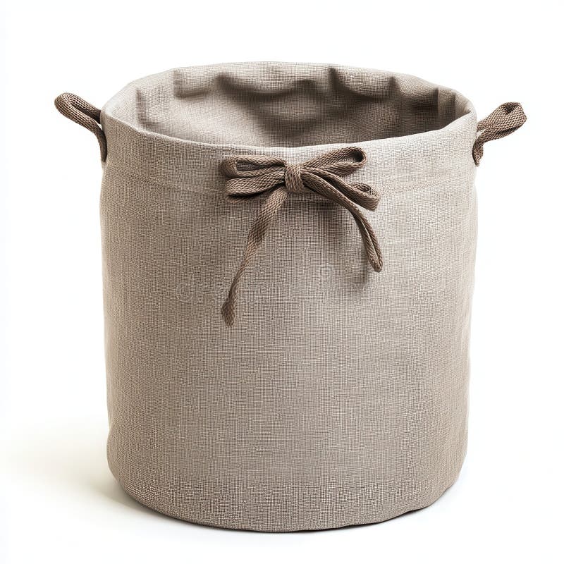 A Round, Fabric Storage Basket with Handles and a Bow, Ideal for ...